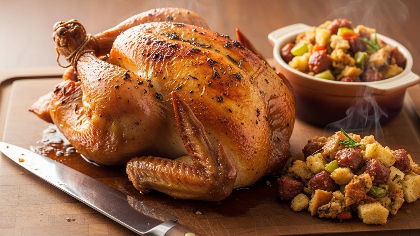 Roast Chicken with Herb Stuffing Recipe - Easy Sunday Dinner