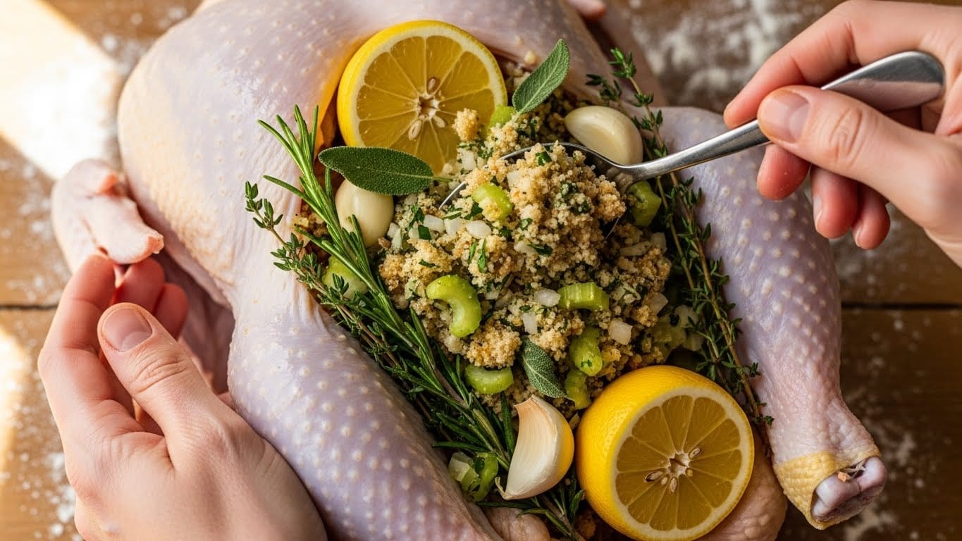 Roast Chicken with Herb Stuffing Recipe - Easy Sunday Dinner